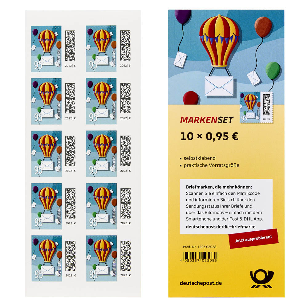 Porto ab 2025: Deutsche Post 0,95 € Briefmarken "Ballonpost" selbstklebend, 10 St. ++ büroplus