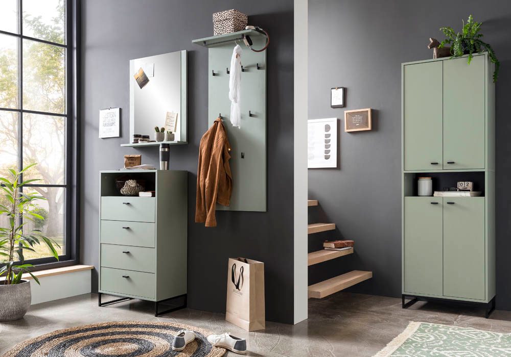 MOBELPARTNER Wandgarderobe Janne 153015 grun Holz 9 Haken 50 0 x 120 6 cm